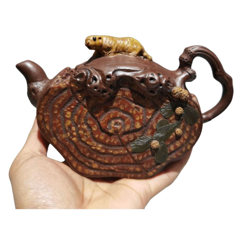 Chinese Clay Pot Traditional Tea Pots Strainer Tiger Sculpted Engraved ...
