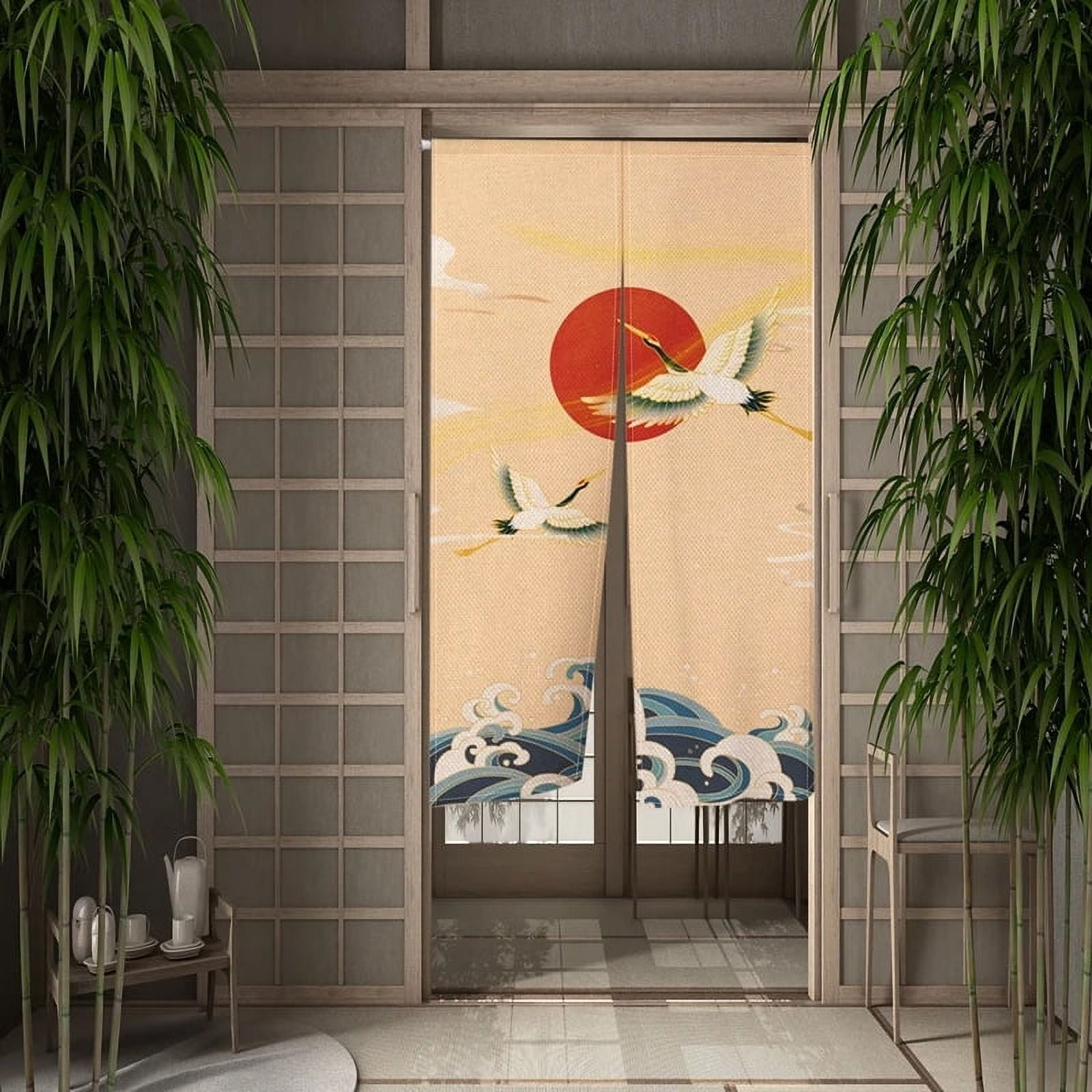 Chinese Crane Red Sun Japanese Ukiyo-e Door Curtain Kitchen Doorway ...