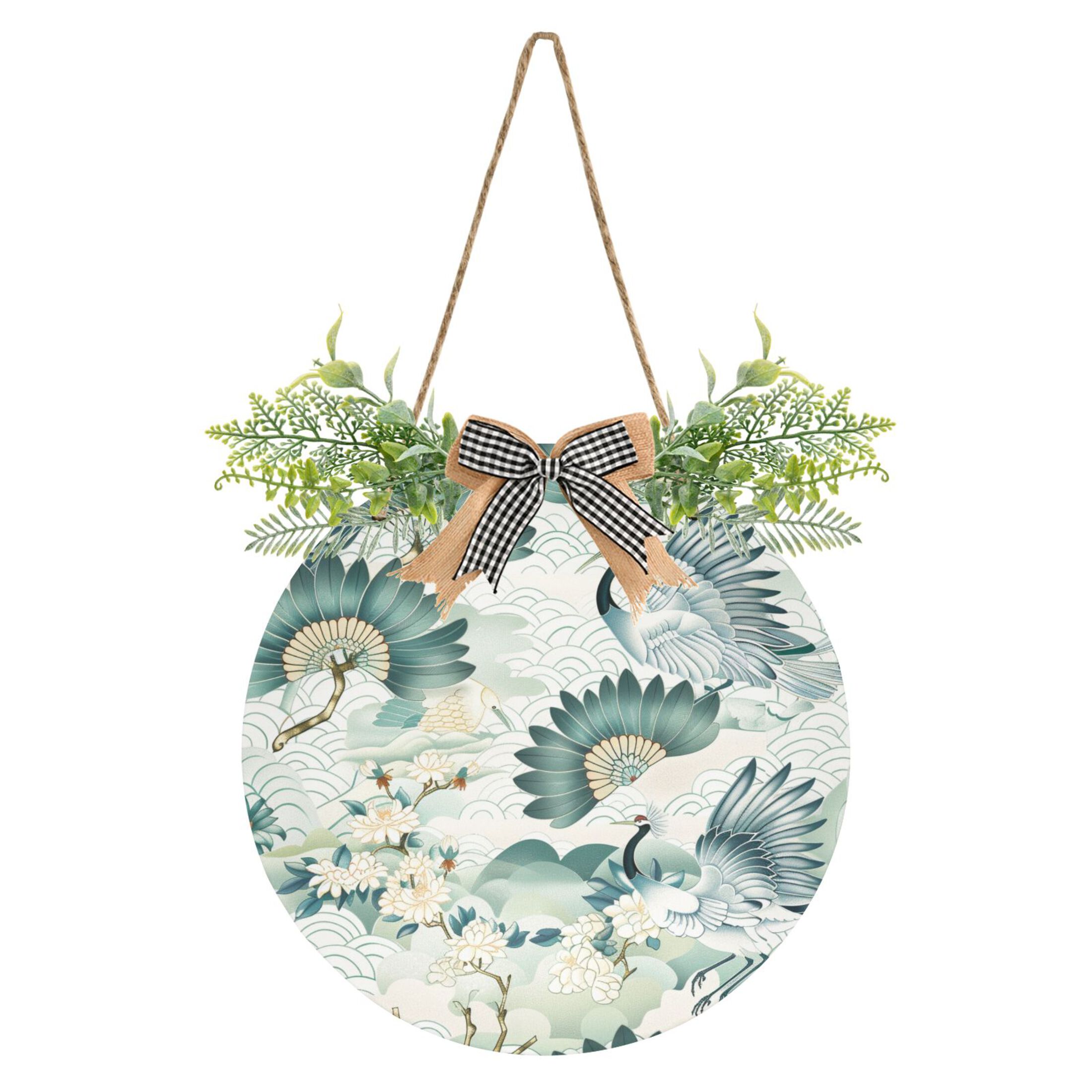 Chinese Cranes Birds and Flowers Welcome Front Door Sign Round 12 inch ...