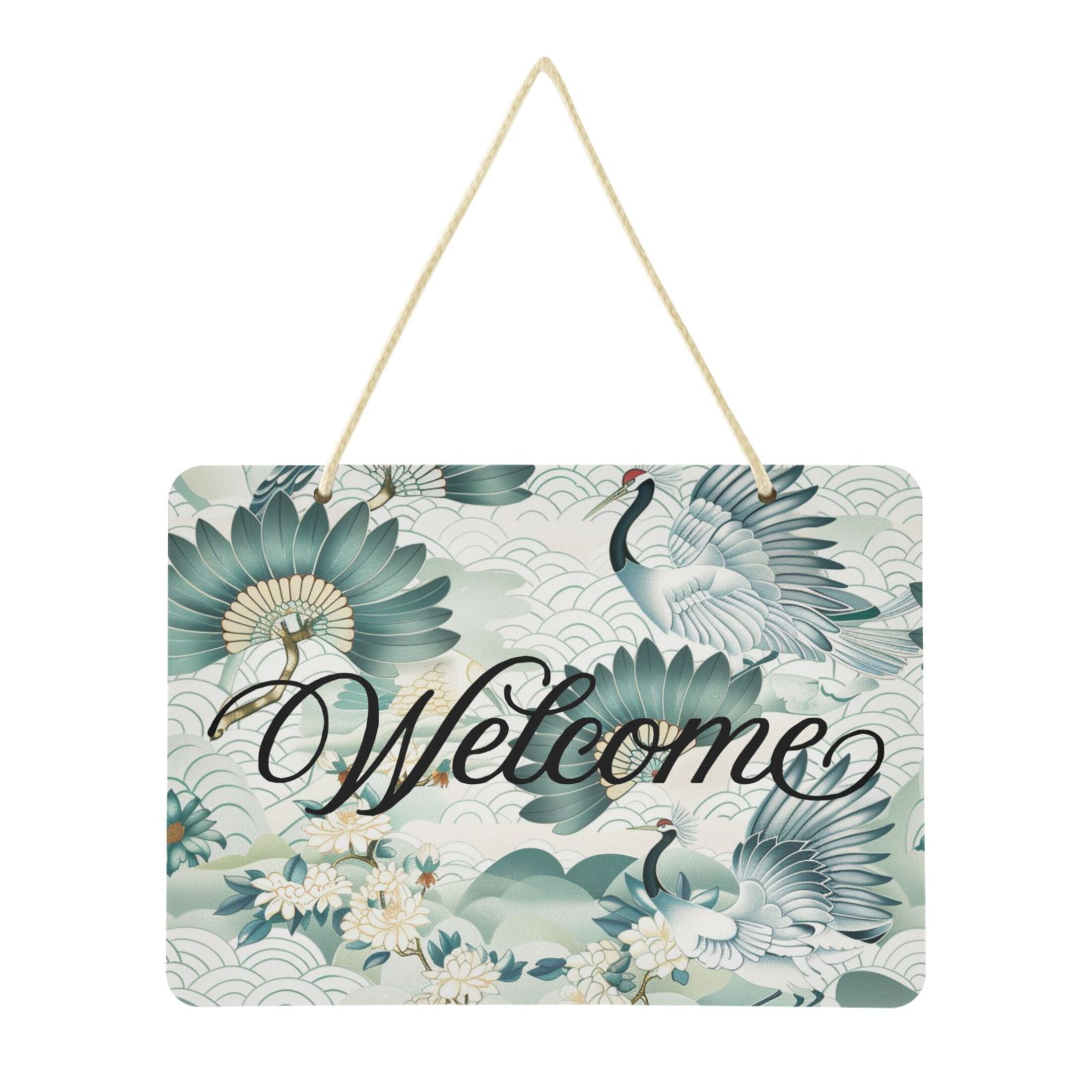 Chinese Cranes Birds and Flowers Welcome Sign Front Door PVC 14x10 inch ...