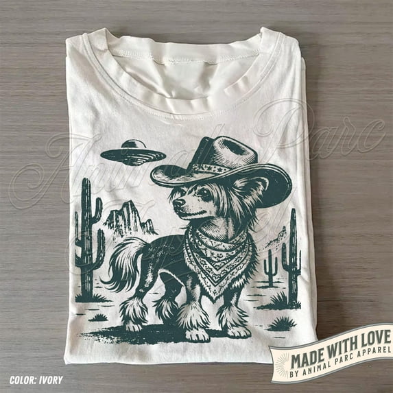 Chinese Crested Dog Cowboy Ufo T-Shirt, Funny Western Pet Shirt, Alien ...