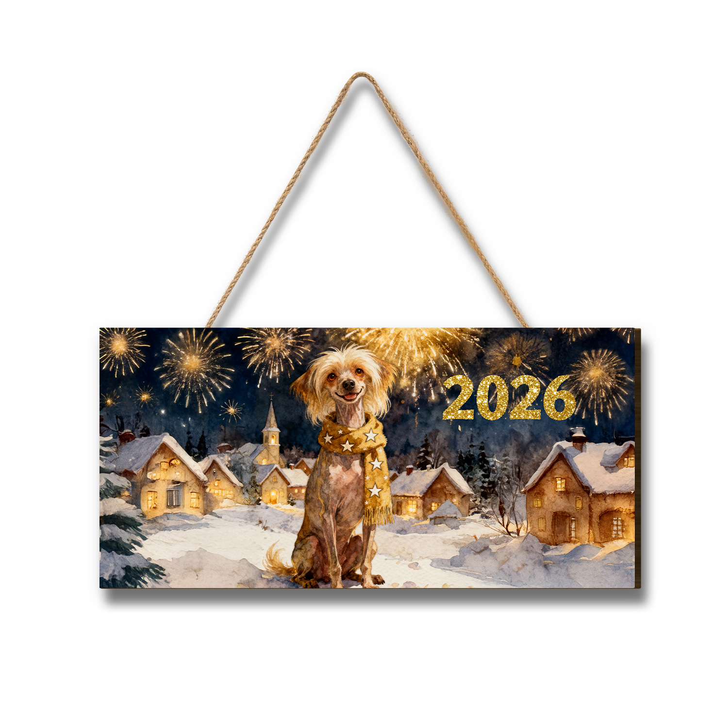 Chinese Crested Happy New Year 2026 with Fireworks on New Year's Eve ...