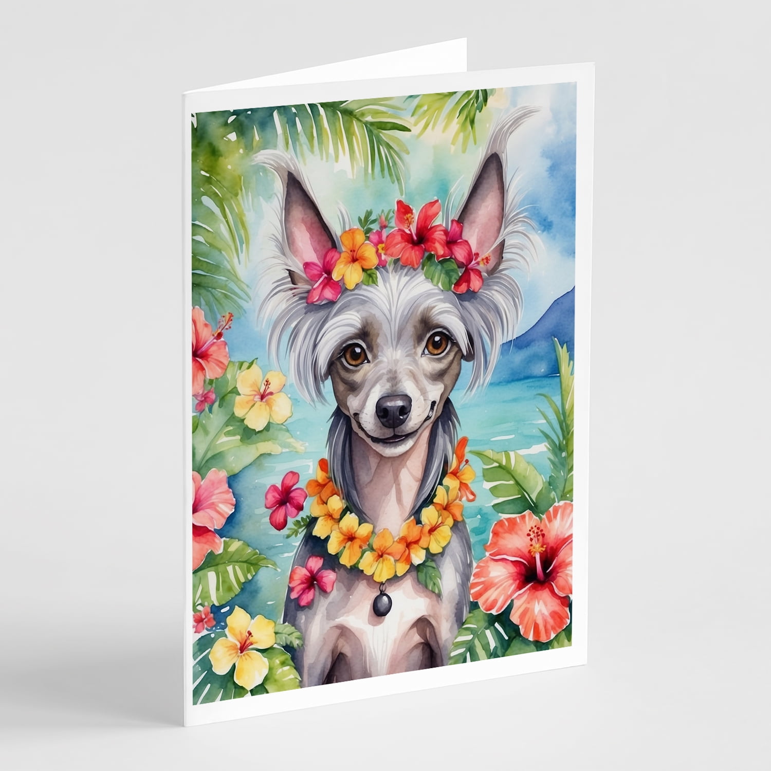 Chinese Crested Luau Greeting Cards Pack of 8 7 in x 5 in - Walmart.com