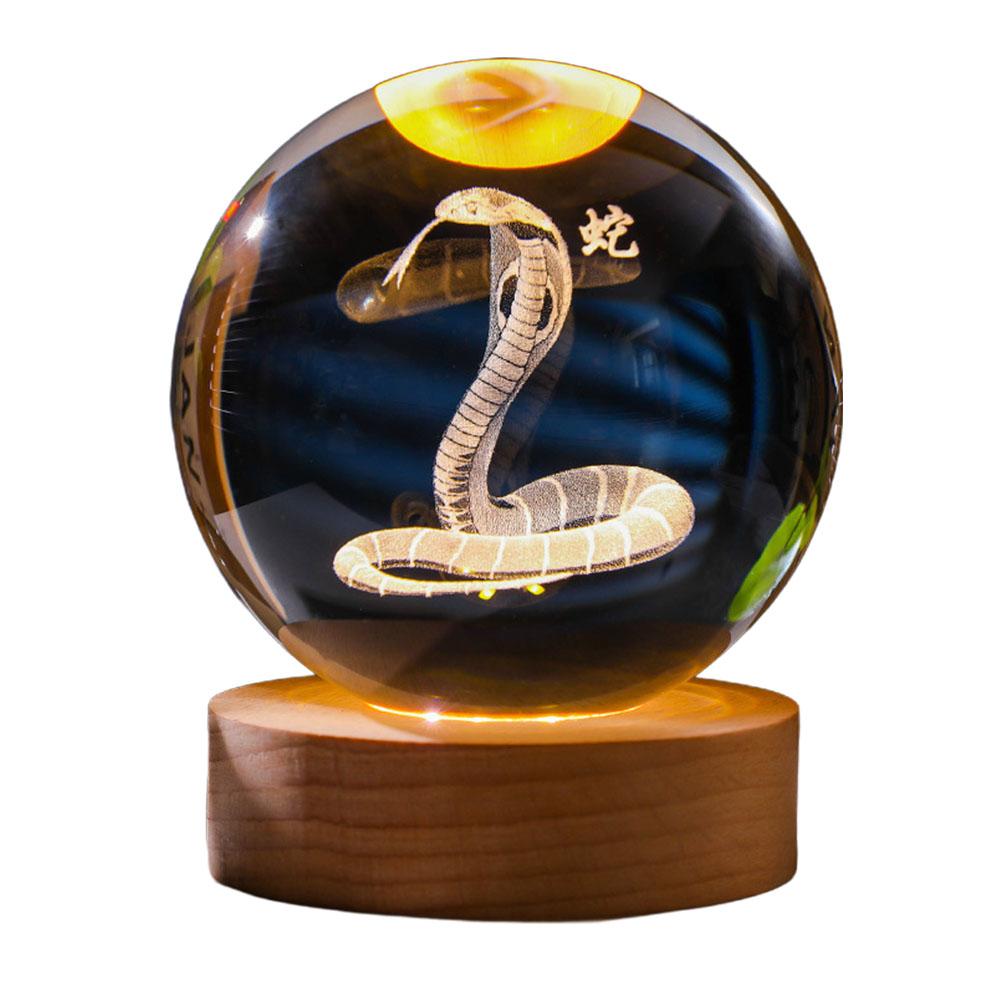 Chinese Crystal Ball Night Light with Wood Base - Dragon, Horse, Monkey ...