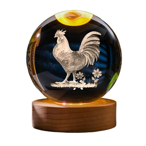 Chinese Crystal Ball Night Light with Wood Base - Dragon, Horse, Monkey ...