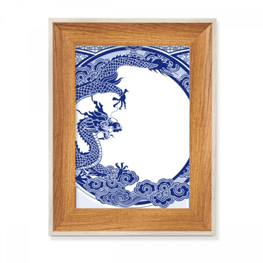 Chinese Culture Blue Dragon Desktop Wooden Photo Frame Display Picture ...