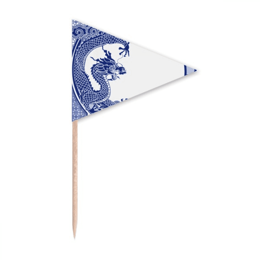 Chinese Culture Blue Dragon Toothpick Triangle Cupcake Toppers Flag ...