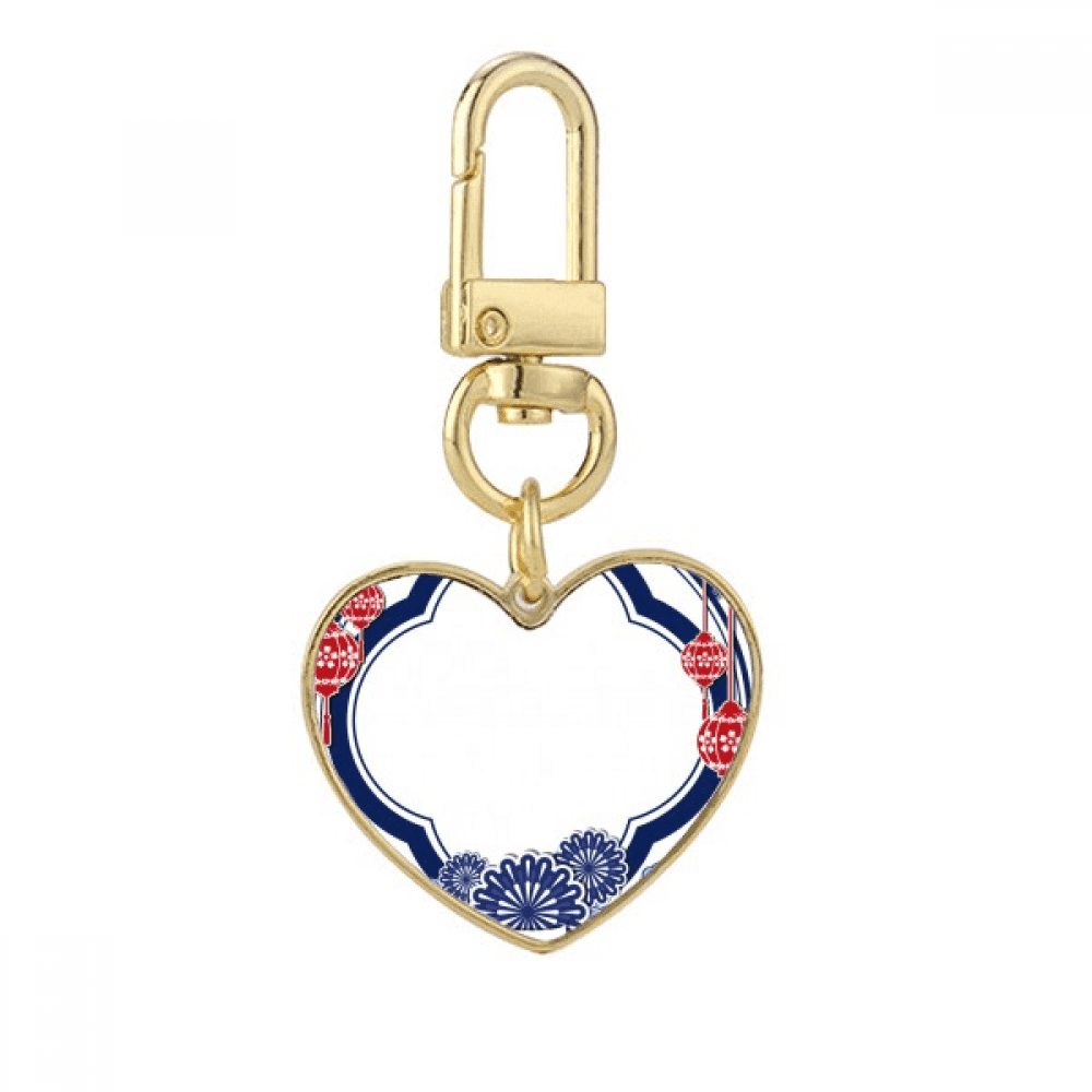 Chinese Culture Blue Flower Passionate Gold Heart Keychain Metal ...