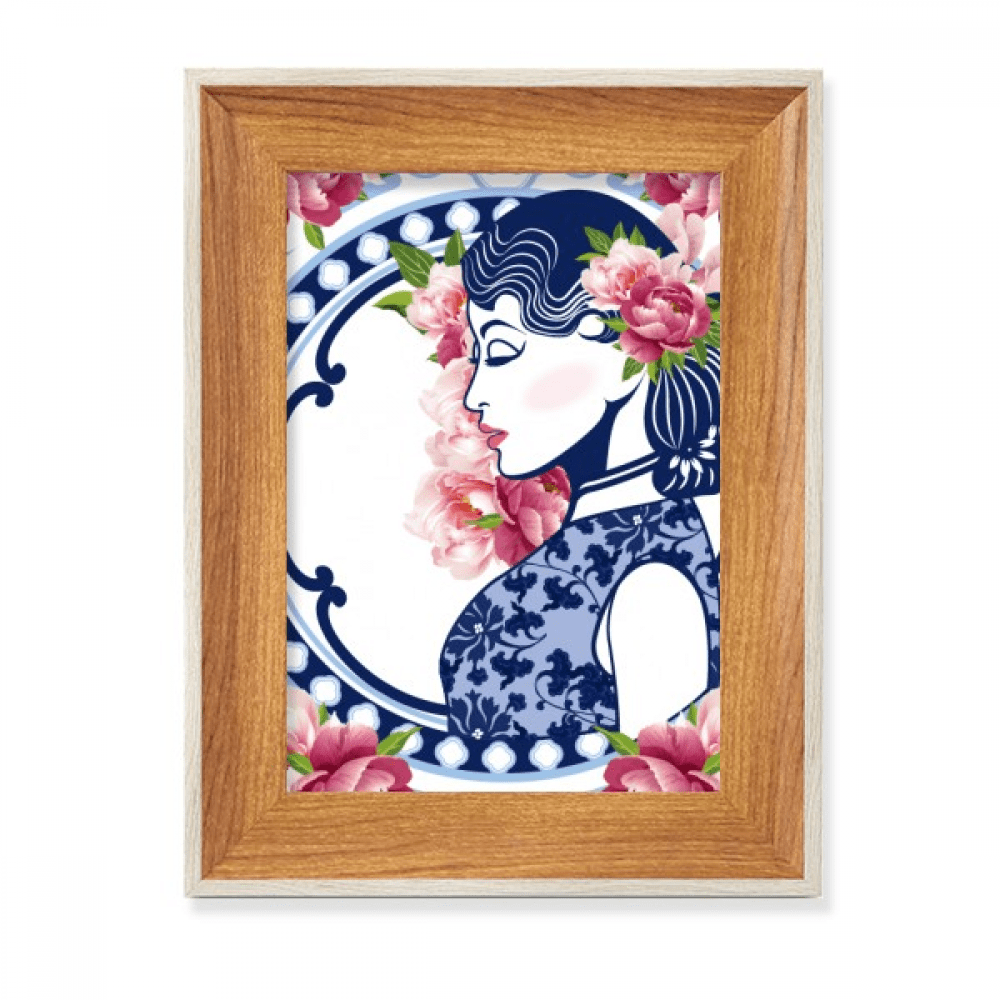 Chinese Culture Flower Woman Desktop Wooden Photo Frame Display Picture ...
