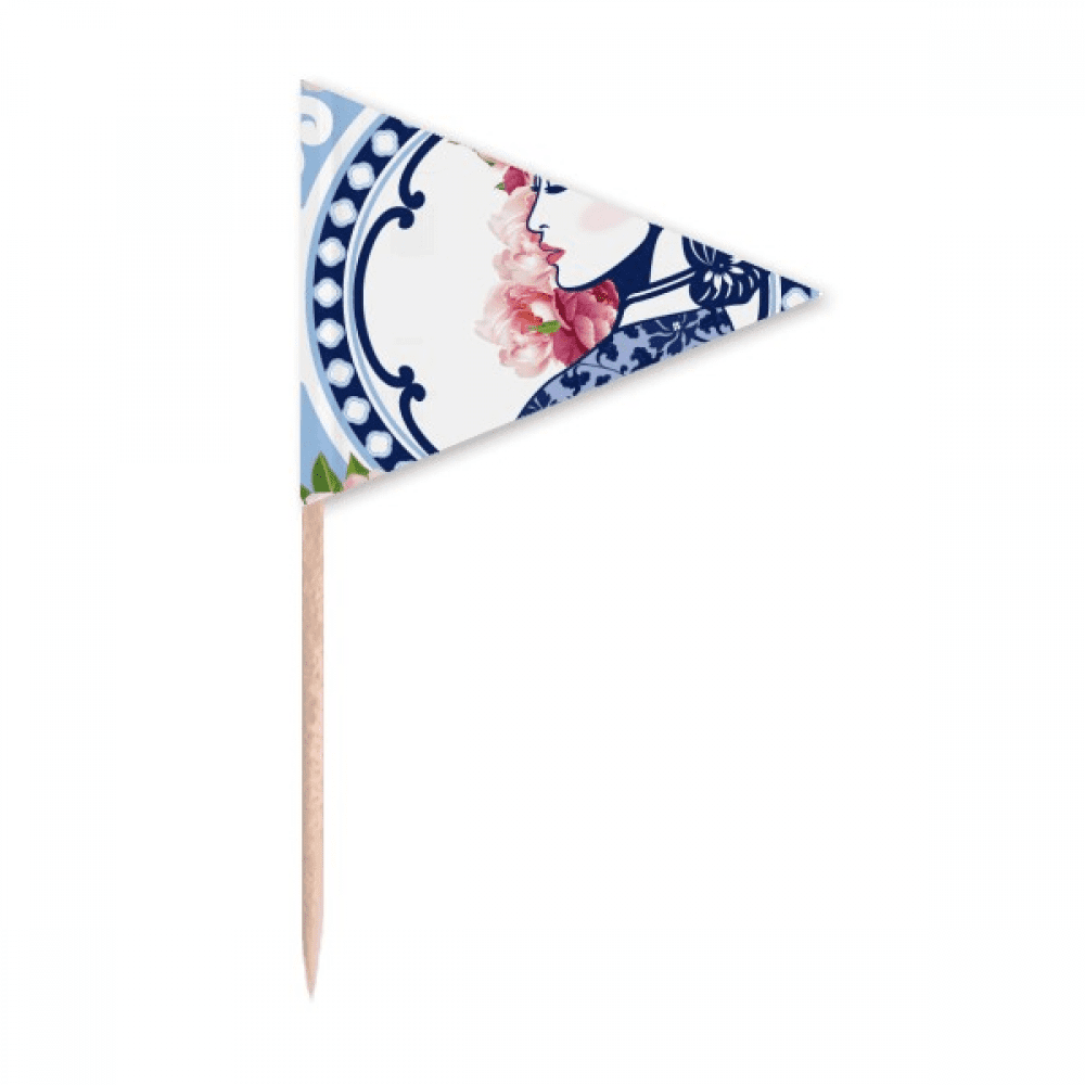 Chinese Culture Flower Woman Toothpick Triangle Cupcake Toppers Flag ...