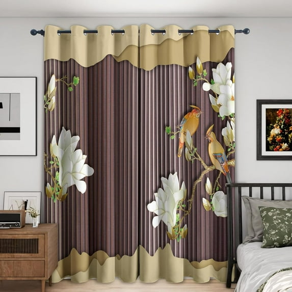 Chinese Curtains For Living Room, Bird Floral Pattern Design Blackout ...