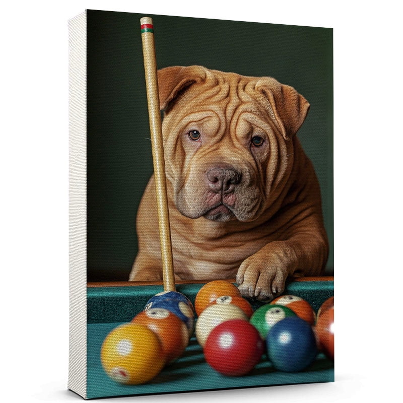 Chinese Cute Dog Billiards Canvas Canvas – Retro Chinese Dog Batter in ...