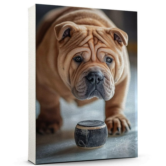 Chinese Cute Dog Ice Hockey Stretched Canvas Size 8x12 – Retro Chinese ...