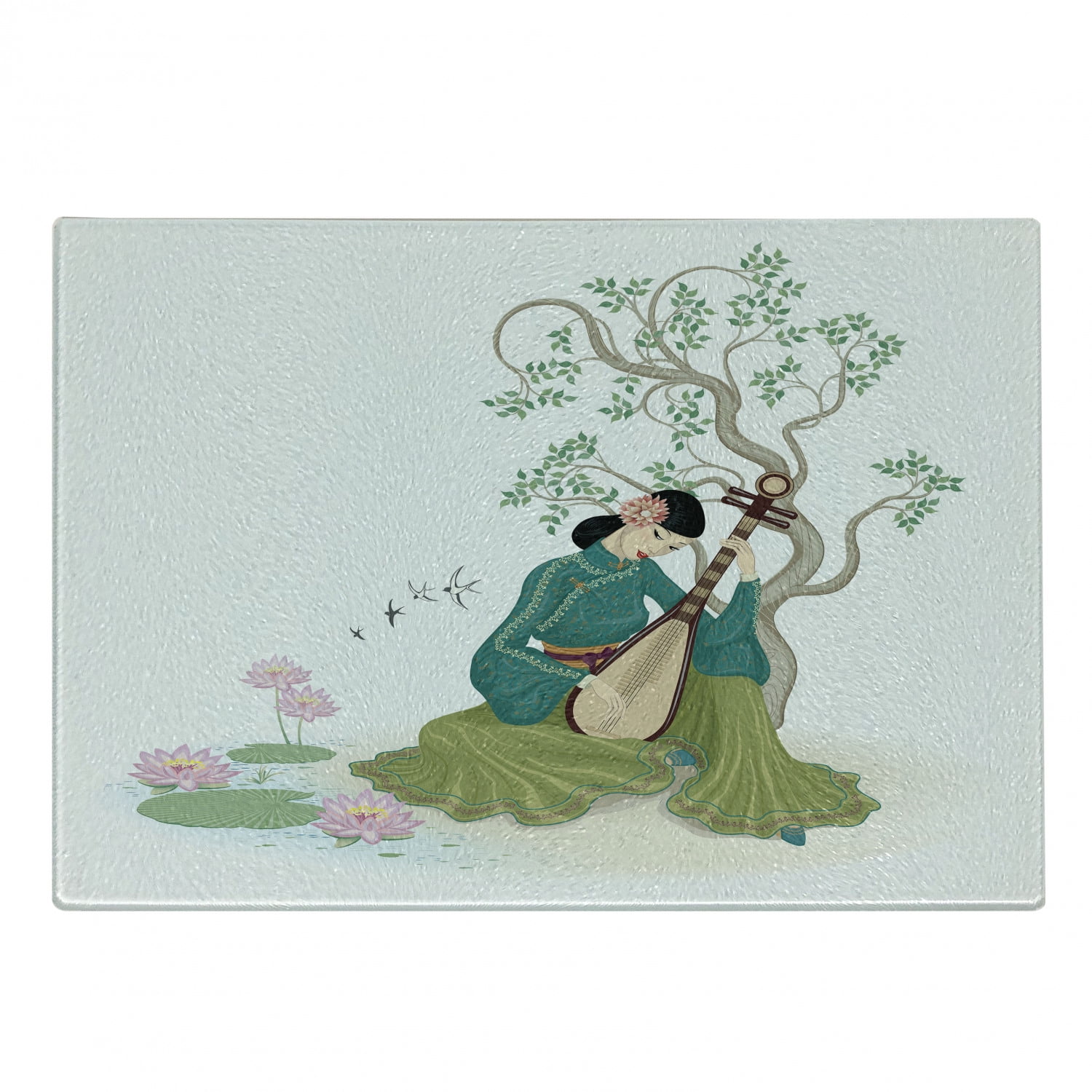 Chinese Cutting Board, Young Woman Sitting near a Tree and Playing ...