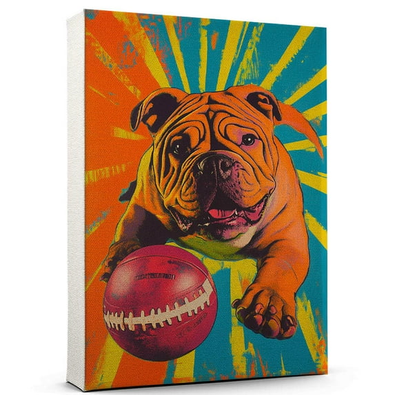 Chinese Dog Playing American Football Stretched Canvas Size 8x12 ...