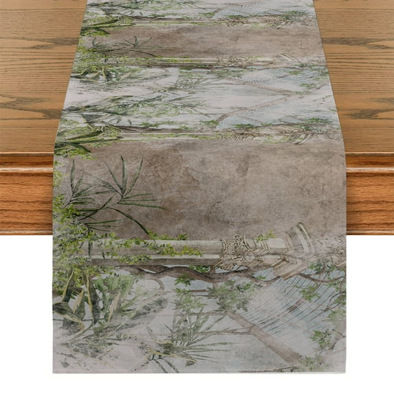 Chinese Door Tropical Plant Palm Table Runners Tablecloth Home ration ...