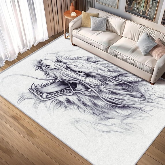 Chinese Dragon Area Rugs, Asian Japanese Carpet, Washable Non Slip Low ...