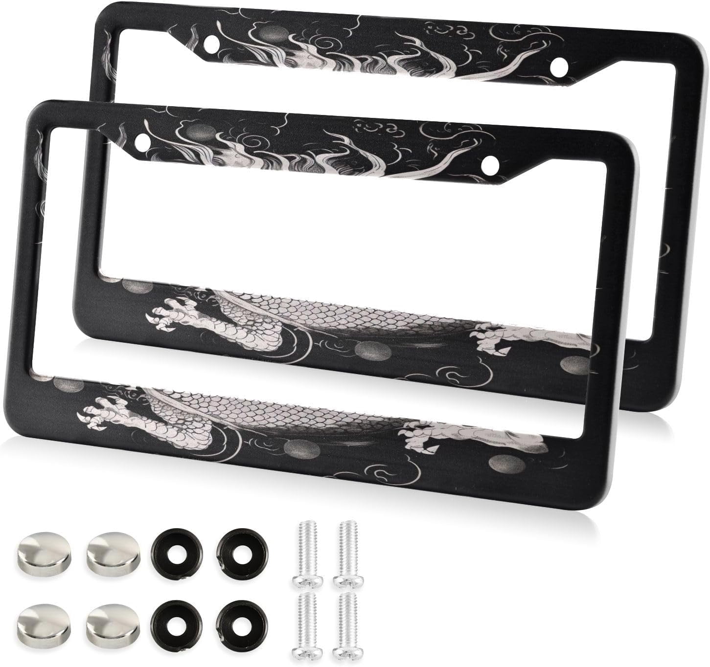 Chinese Dragon Black License Plate Frame, Aluminum Car Tag Frames, 2 ...