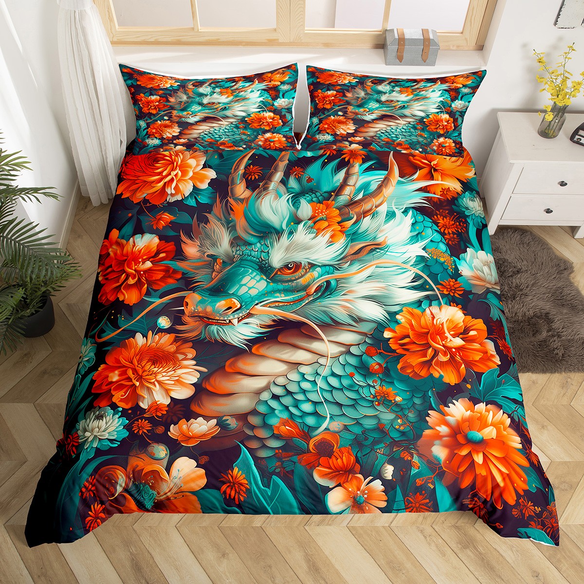 Chinese Dragon Duvet Cover ,Traditional Animals Soft Bedding Set,Dreamy ...