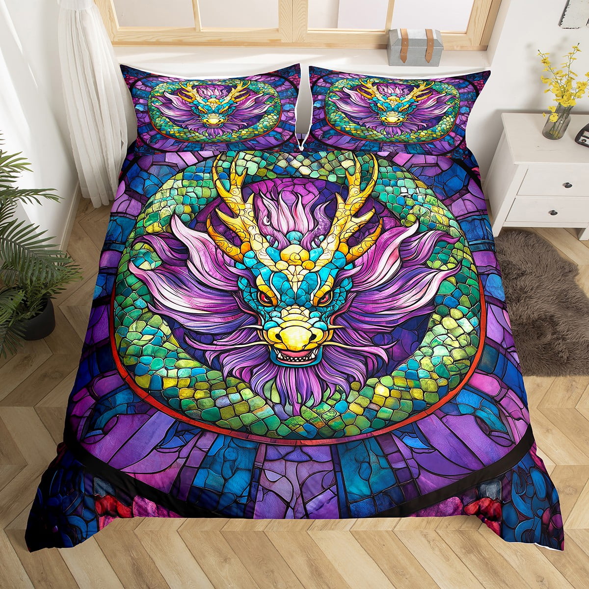 Chinese Dragon Duvet Cover Set Twin Size,Dragon Scale Western Animals Bedding Set,Room Decor ...