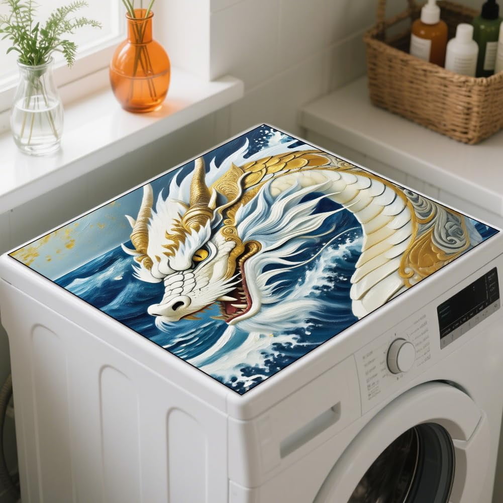 Chinese Dragon Laundry Washer Dryer Dust Cover Mat 23.6x23.6inch Ocean ...