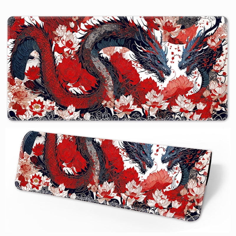 Chinese Dragon & Lotus Gaming Mouse Pad Non-Slip Extended Large Desk ...