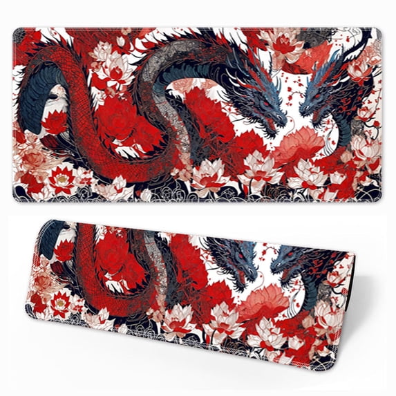 Chinese Dragon & Lotus Gaming Mouse Pad Non-Slip Extended Large Desk ...
