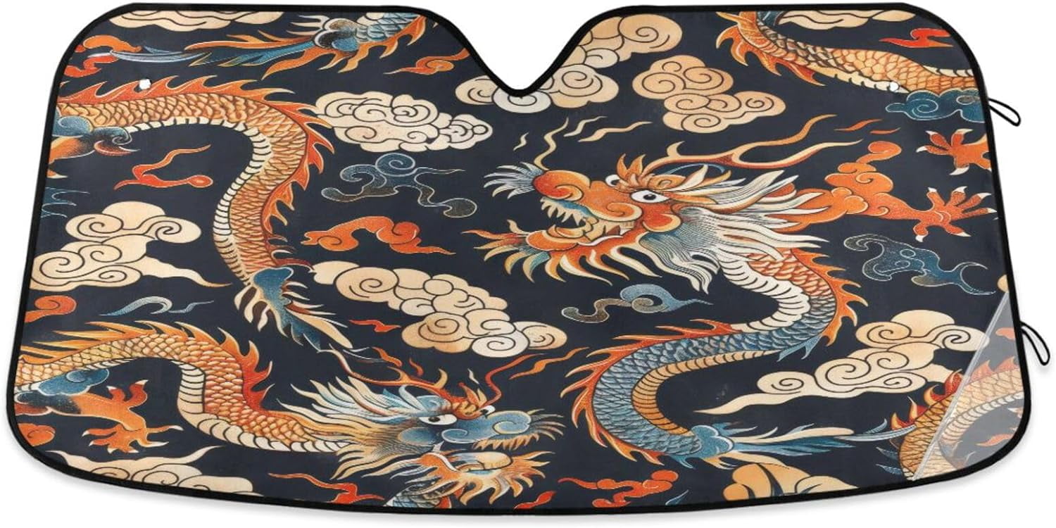 Chinese Dragon Pattern Windshield Sun Shade for Cars, Trucks - UV Rays ...