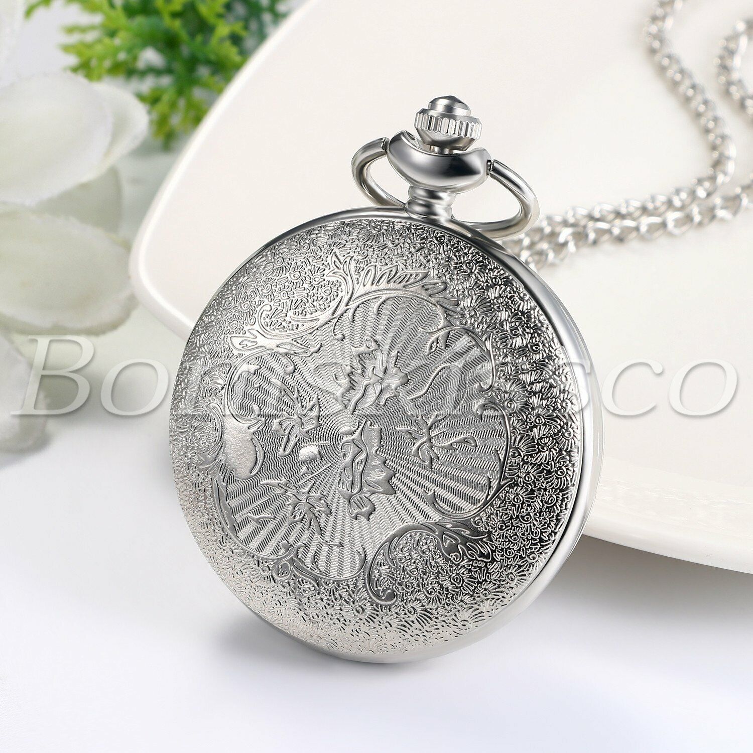 Chinese Dragon & Phoenix Skeleton Hand Winding Mechanical Pocket Watch ...