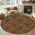 Chinese Dragon Round Living Room Rugs 6 ft, Retro Red Flower Abstract ...