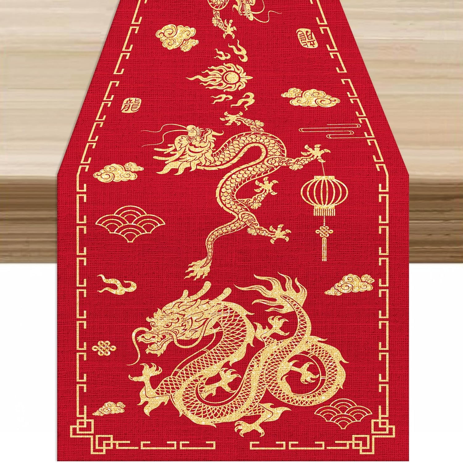 Chinese Dragon Table Runner Red Festive Asian Divine Dragon Auspicious ...