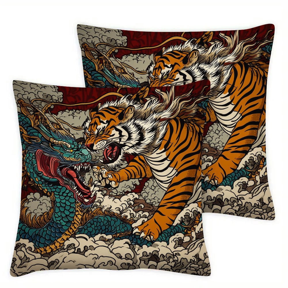 Chinese Dragon Tiger pillow cover, soft, comfortable, stylish, simple ...