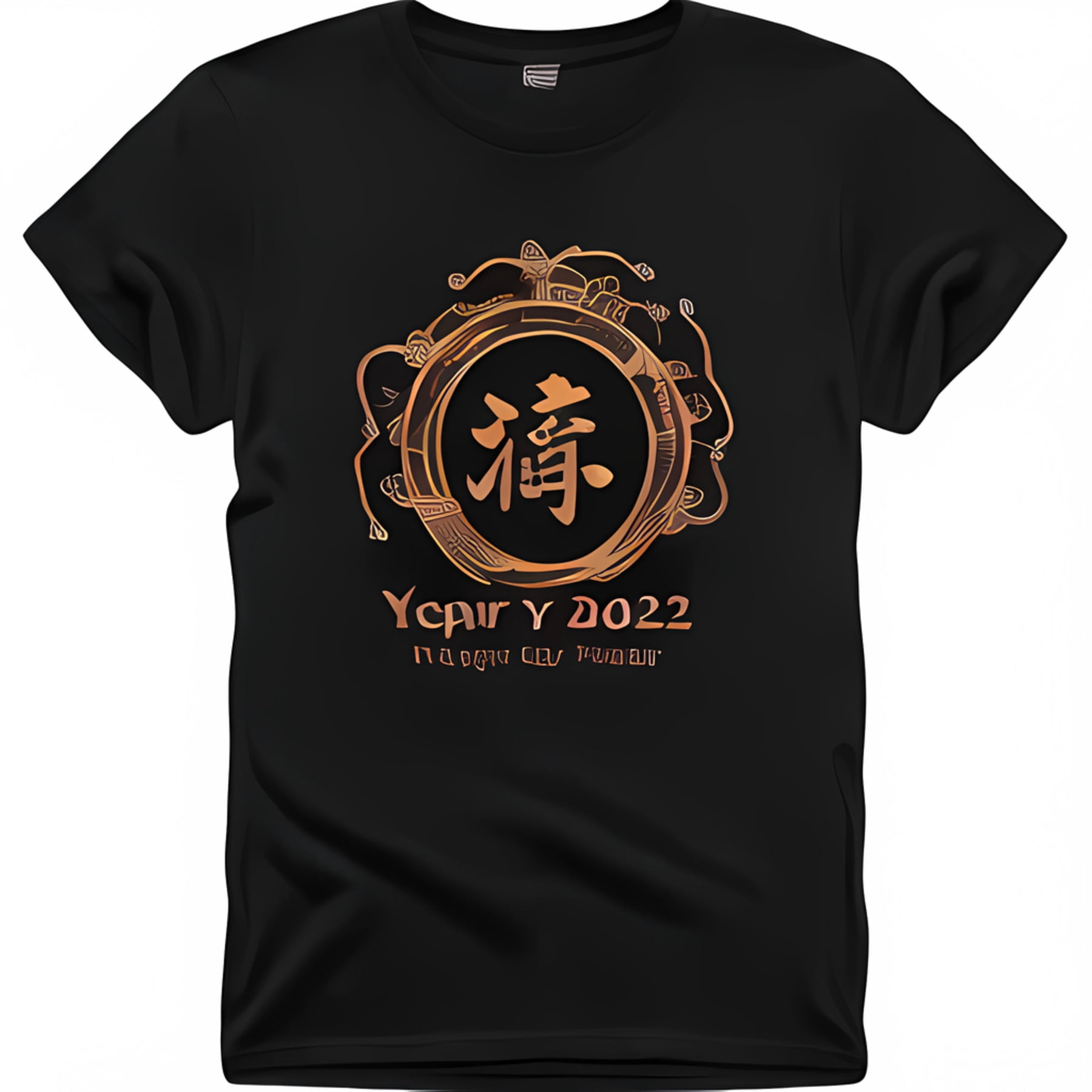Chinese Dragon Year Y2K Design on Material Black T-Shirt Mockup ...