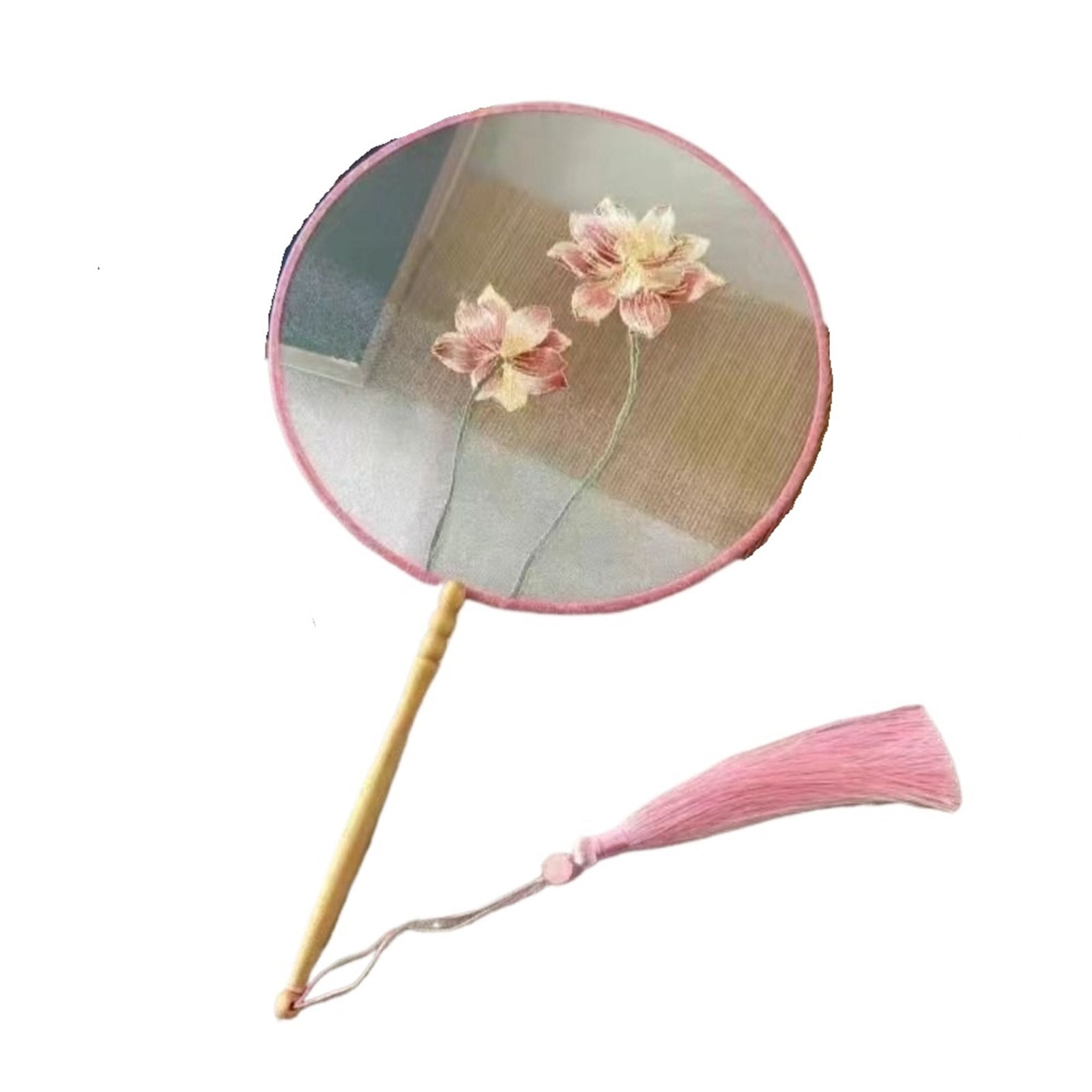 Chinese Embroidery Fan Translucent Round Hand Fan Vintage Printing Silk ...