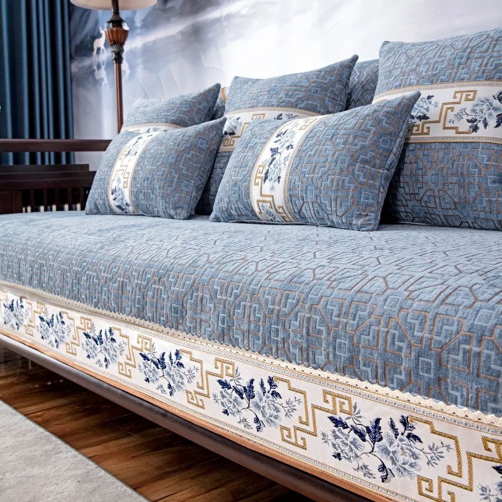 Chinese Embroidery Non-slip Sofa Cover Protector Chaise Four Season ...