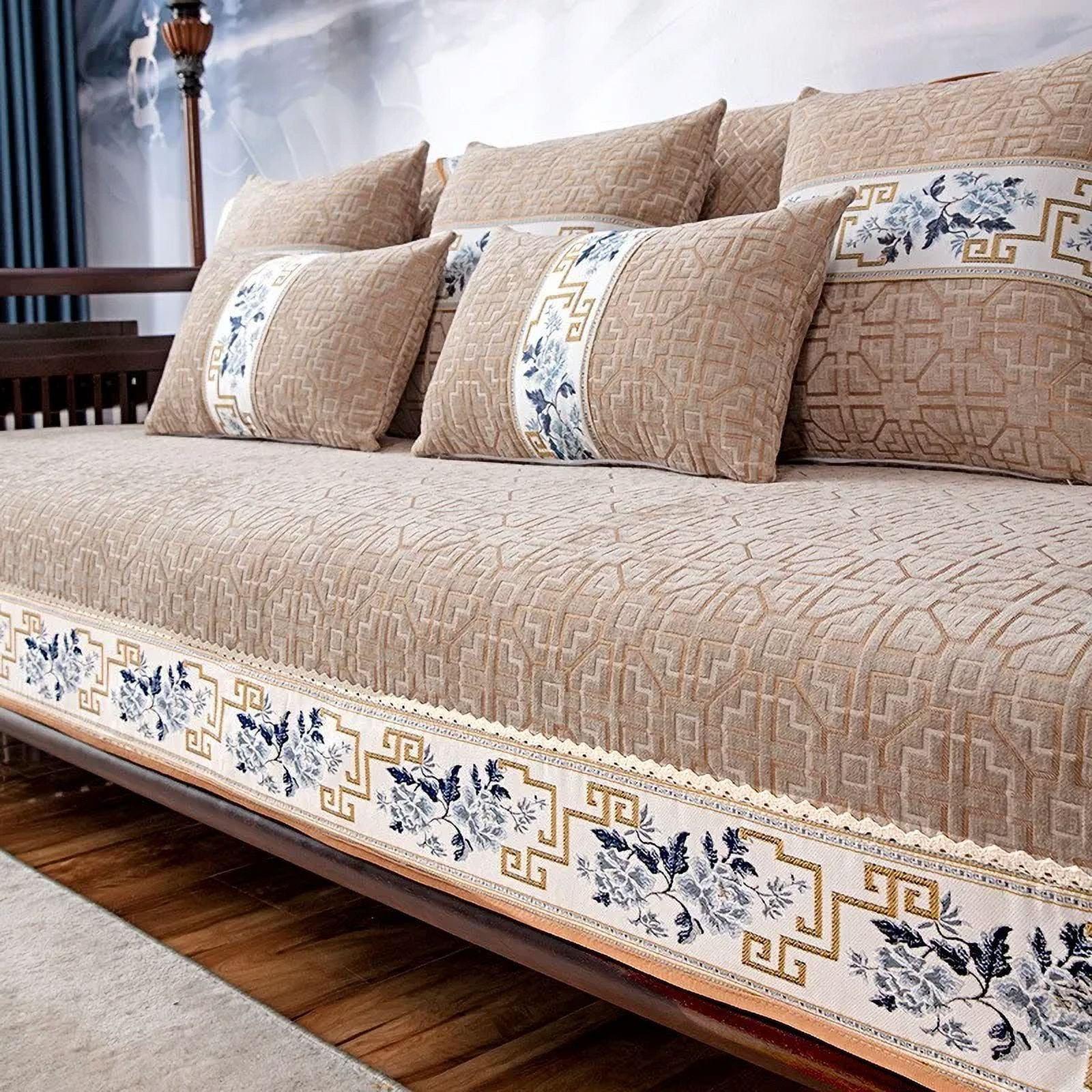Chinese Embroidery Non-slip Sofa Cover Protector Chaise Four Season ...