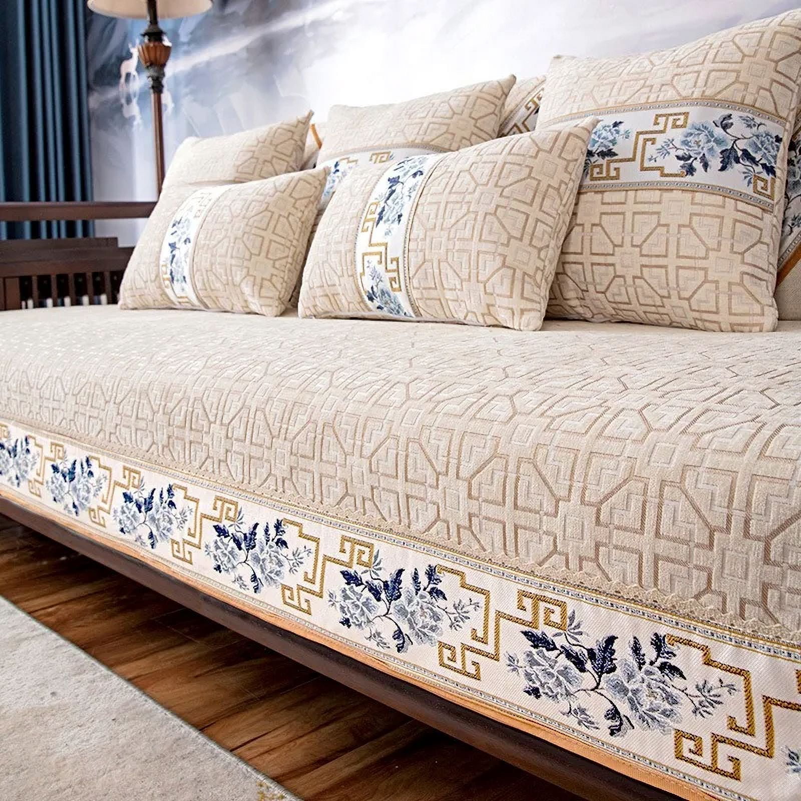 Chinese Embroidery Non-slip Sofa Cover Protector Chaise Four Season ...