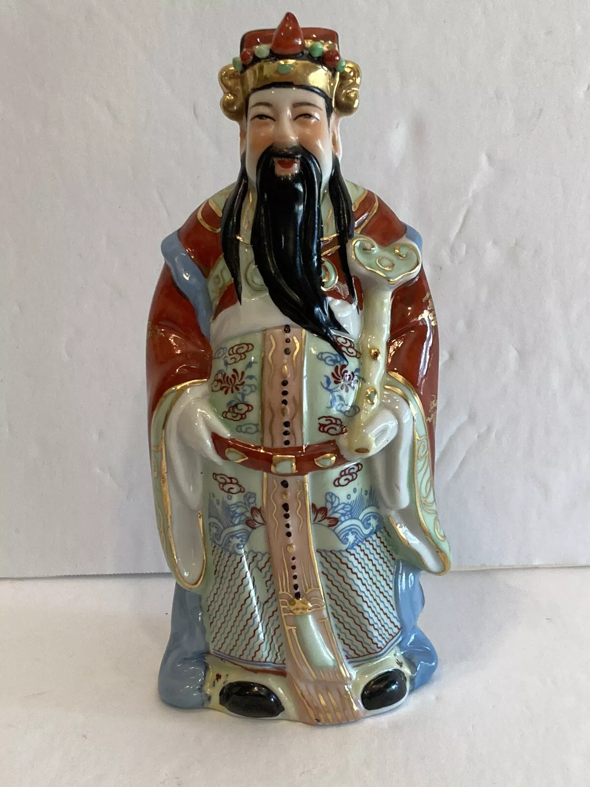 Chinese Famille Rose Figurine Fu Lu Shou Green Enamel Star God Immortal ...