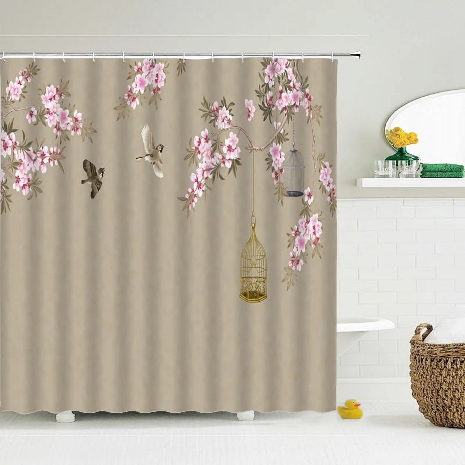 Chinese Flower Bird Shower Curtains Set Printing Waterproof Polyester ...