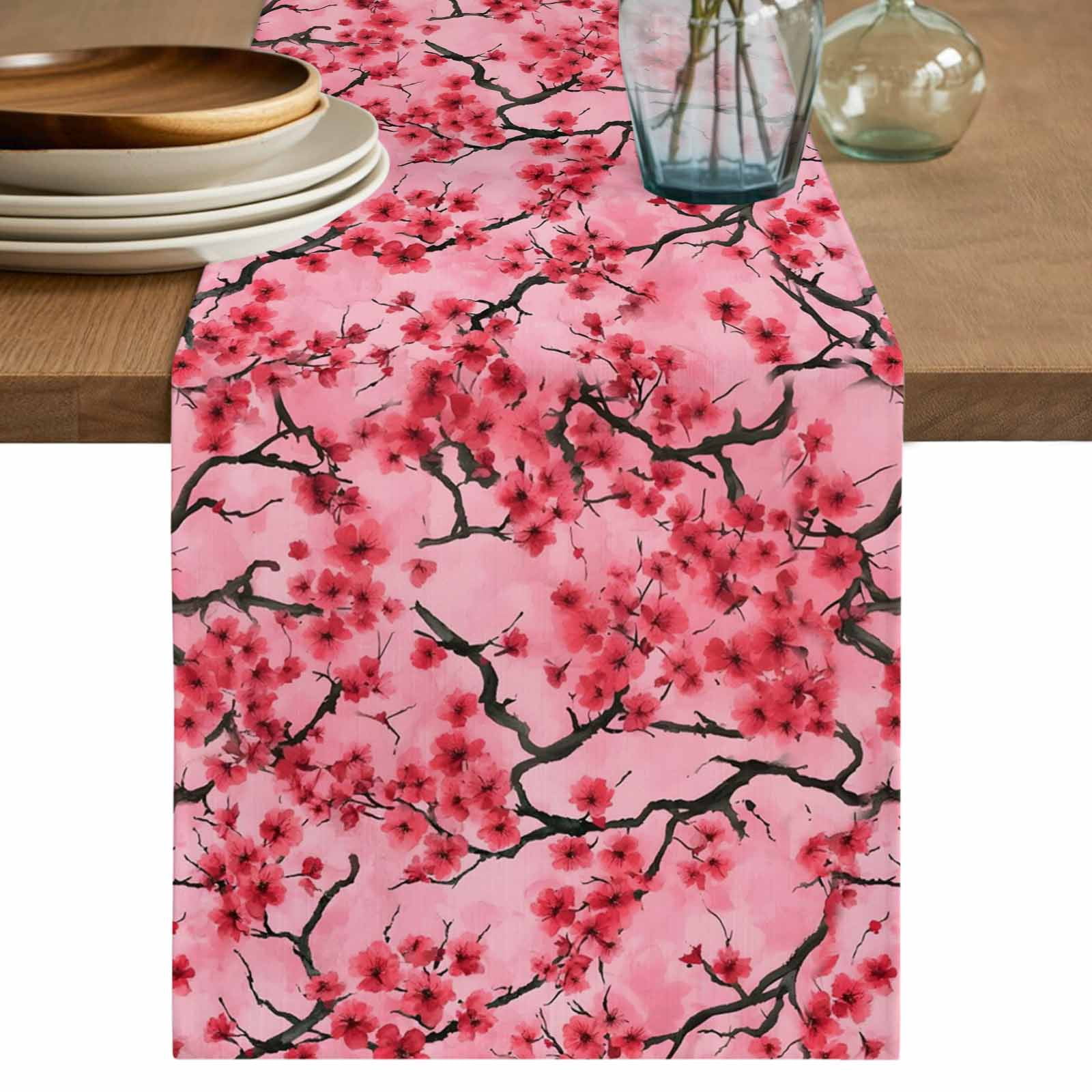 Chinese Flowers Table Runner 90 Inches, Spring Pink Peach Blossoms ...