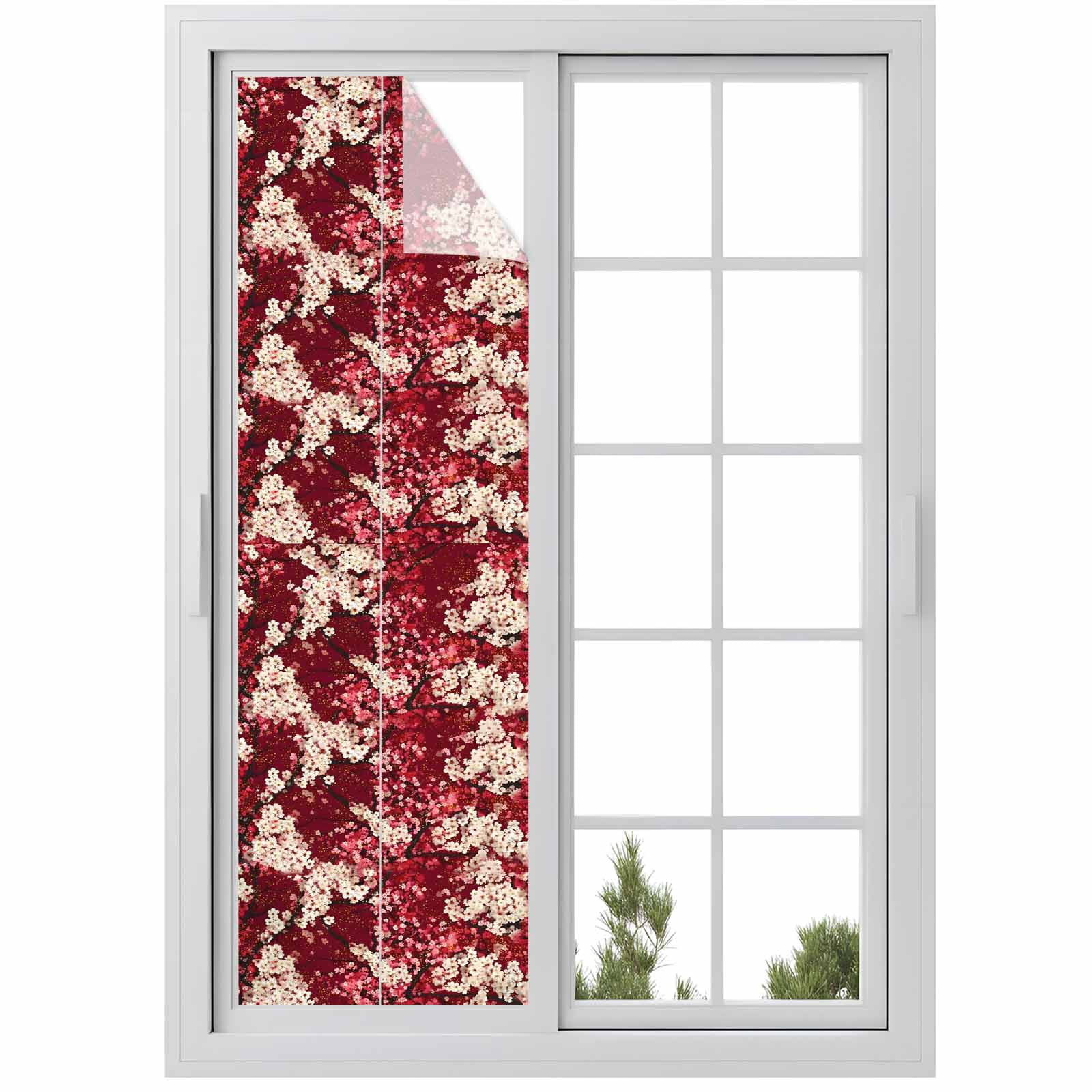 Chinese Flowers Window Privacy Film, Spring Pink Botanical Blooms ...