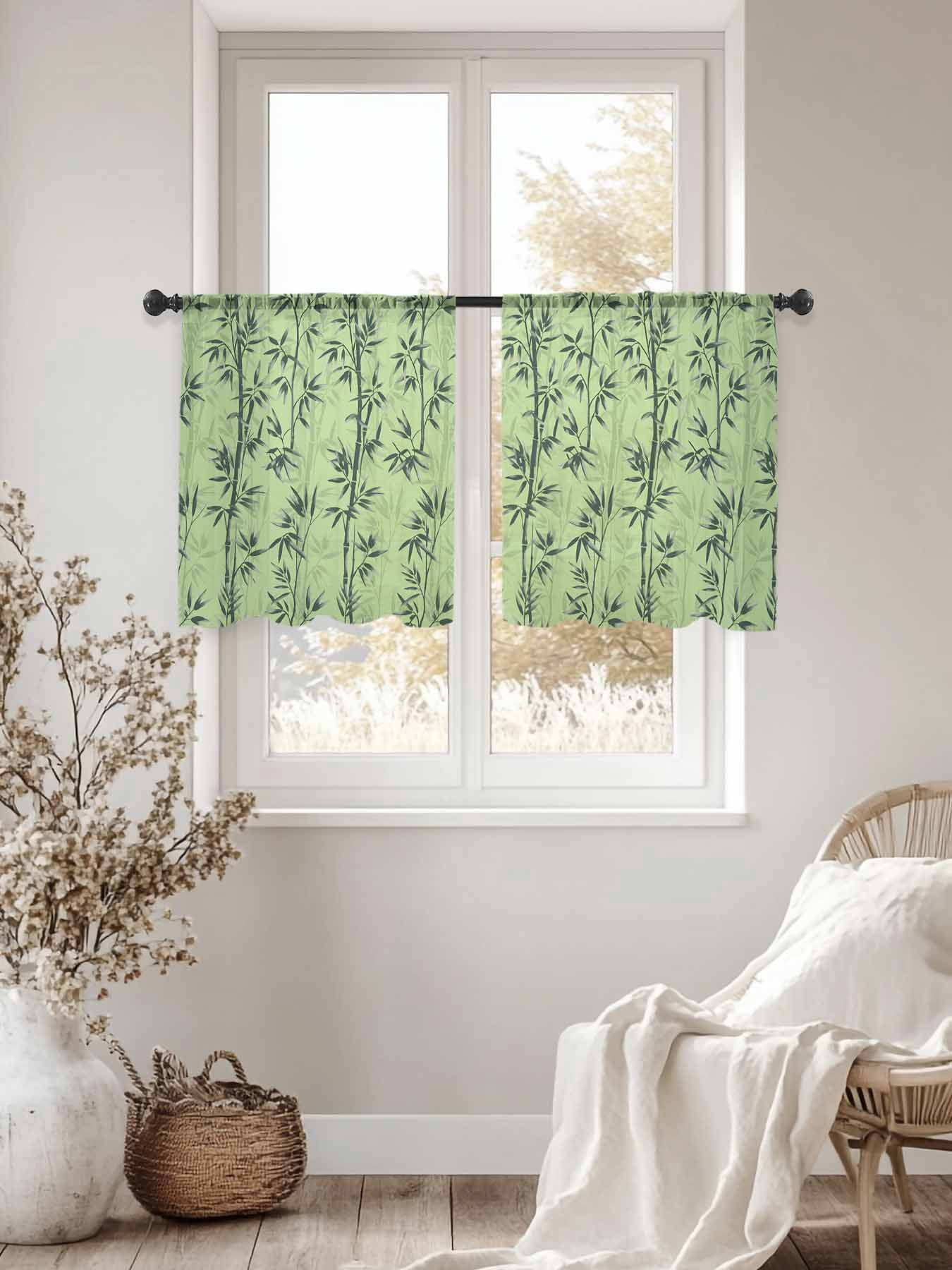 Chinese Forest Plant Sketch Chiffon Sheer Curtains 45 Inches Long ...