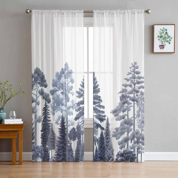 Chinese Forests Tree Sheer Curtains 108 Inch Length 2 Panels Set for ...
