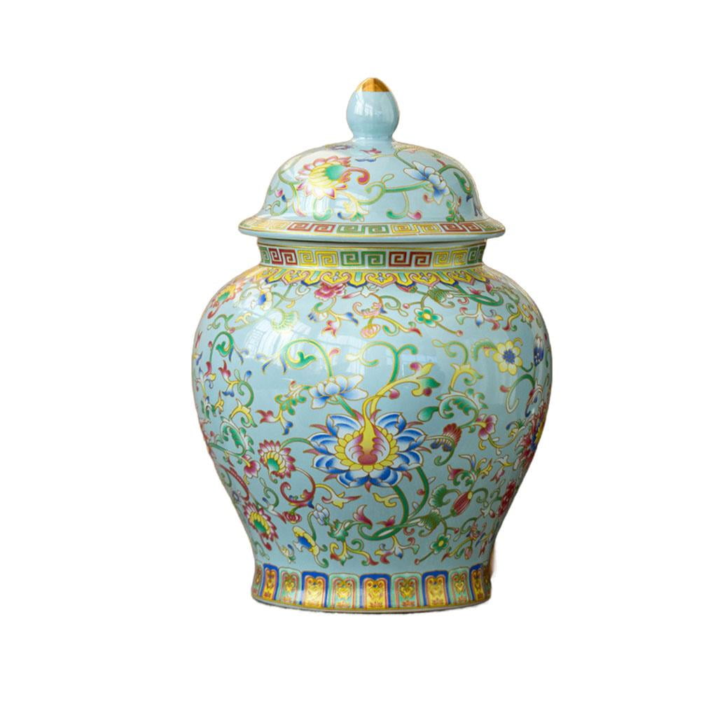 Chinese Ginger Jar with Lid,Retro Blue and White Porcelain Ceramic ...