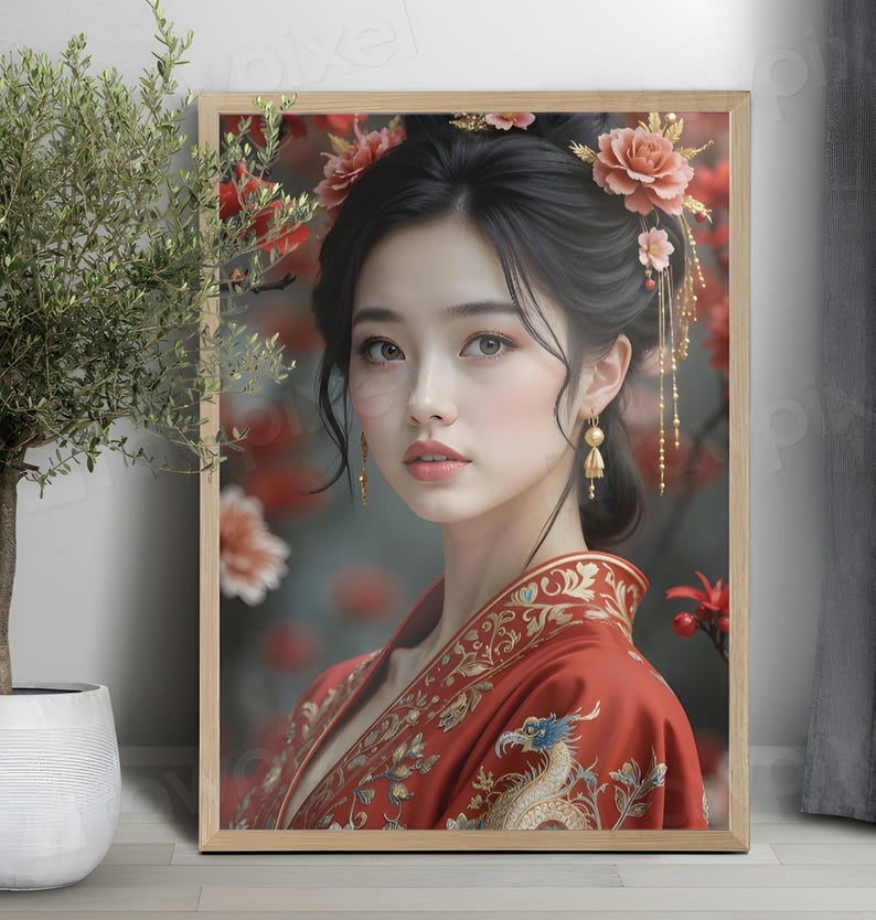 Chinese Girl Portrait Decor, Girl In A Traditional Attire, Stunning ...