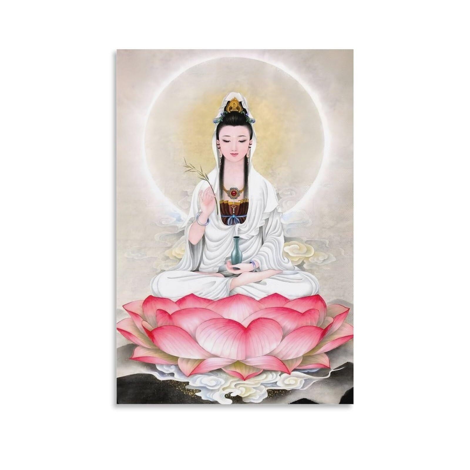 Chinese God Guanyin Portrait Painting Bodhisattva Poster Buddhist Print ...