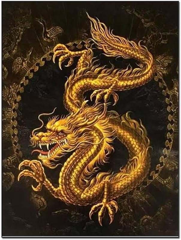 Chinese Golden Dragon Wall Art Asian Tattoo Dragon Painting Divine ...