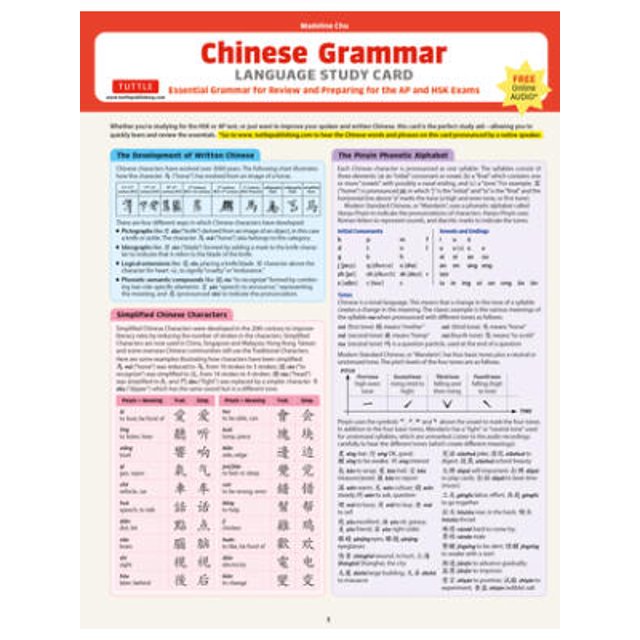 Chinese Grammar Language Study Card: Essential Grammar Points for AP ...