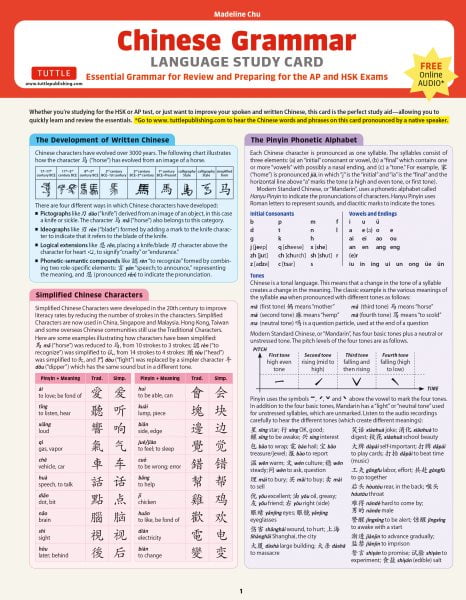 Chinese Grammar Language Study Card: Essential Grammar Points for AP ...