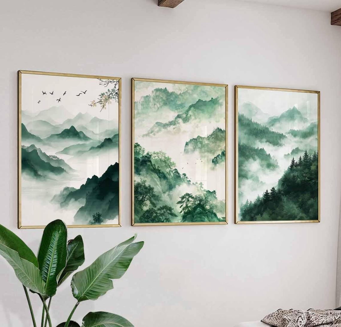 Chinese Green Mountain Landscape Traditional Misty Tree Serene Nature ...